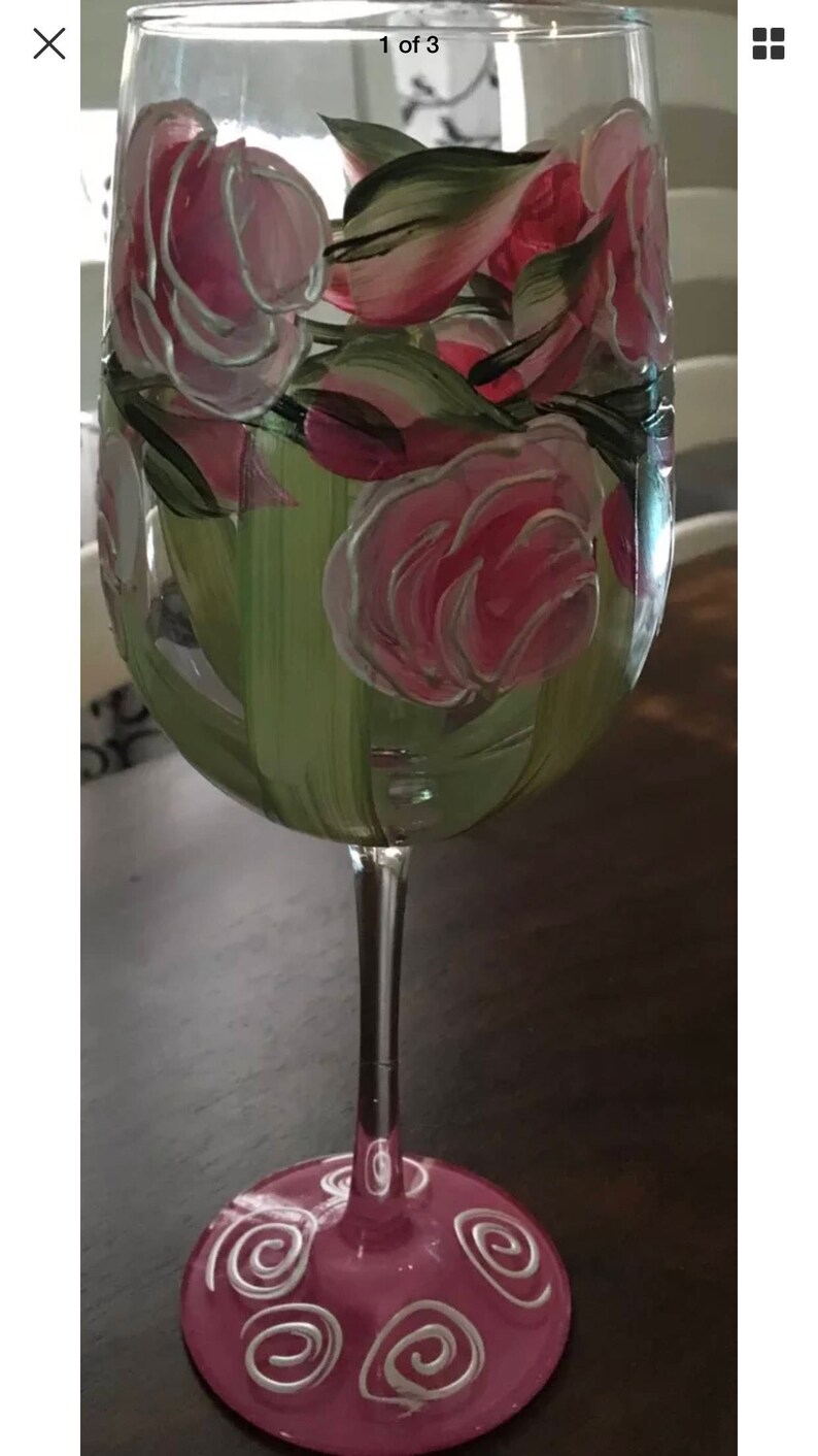 Set Of Two Pink Rose Wine Glasses Etsy