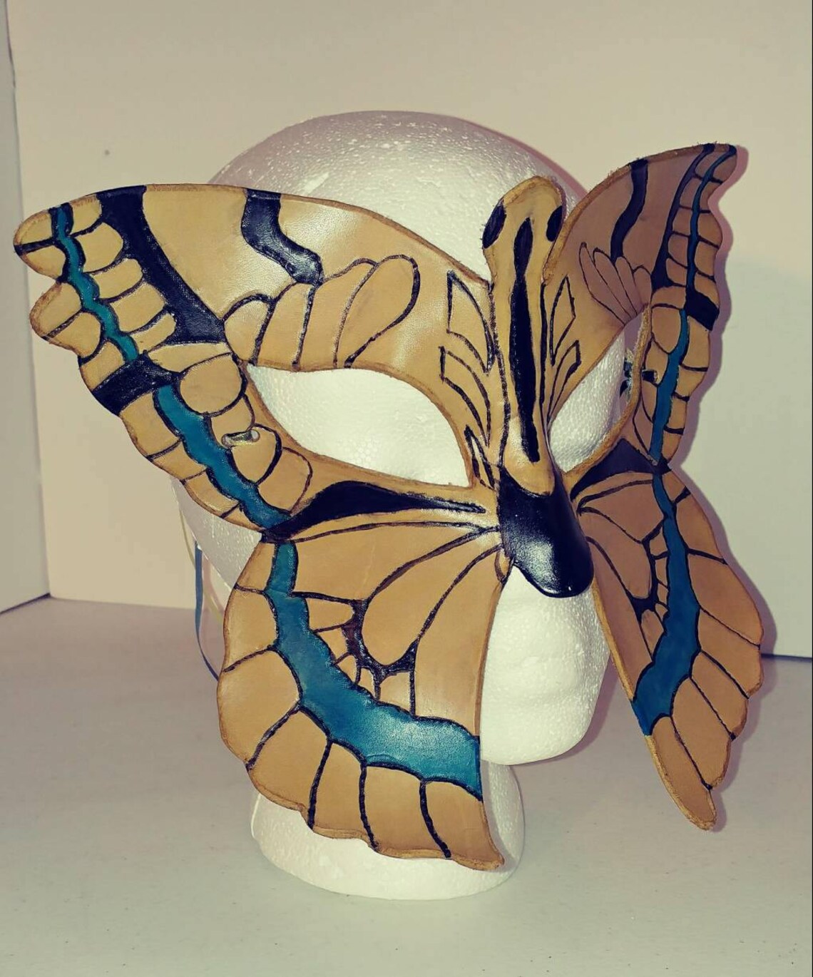Large Leather Butterfly Mask. in a Maize Yellow With Blue and Black ...