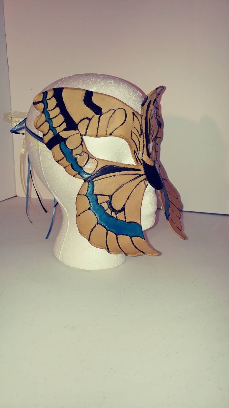 Large Leather Butterfly Mask. in a Maize Yellow With Blue and Black ...