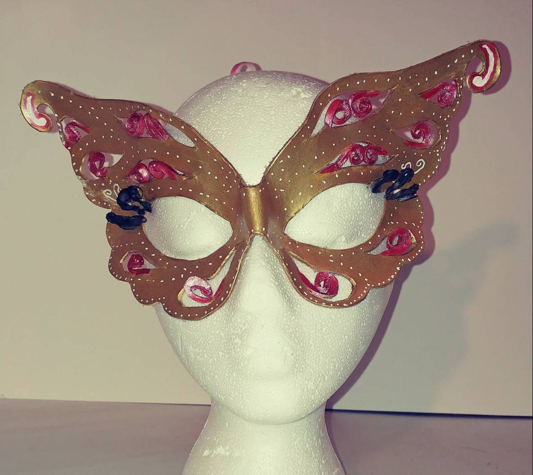 Small Leather Butterfly Mask in Gold Pink and White - Etsy