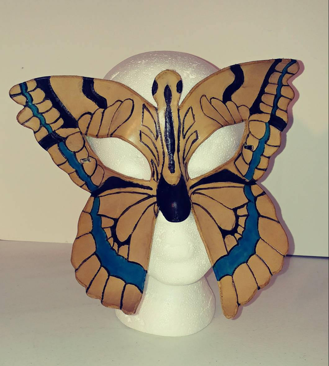 Large Leather Butterfly Mask. in a Maize Yellow With Blue and Black ...