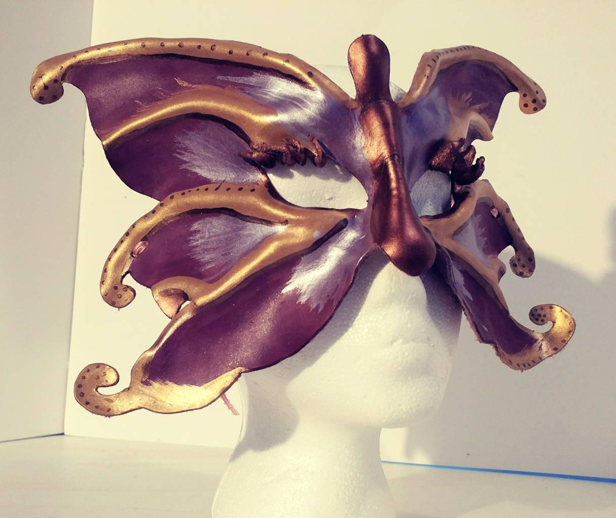 Leather Butterfly Mask in Metallic Purples, Gold and Bronze. Halloween ...