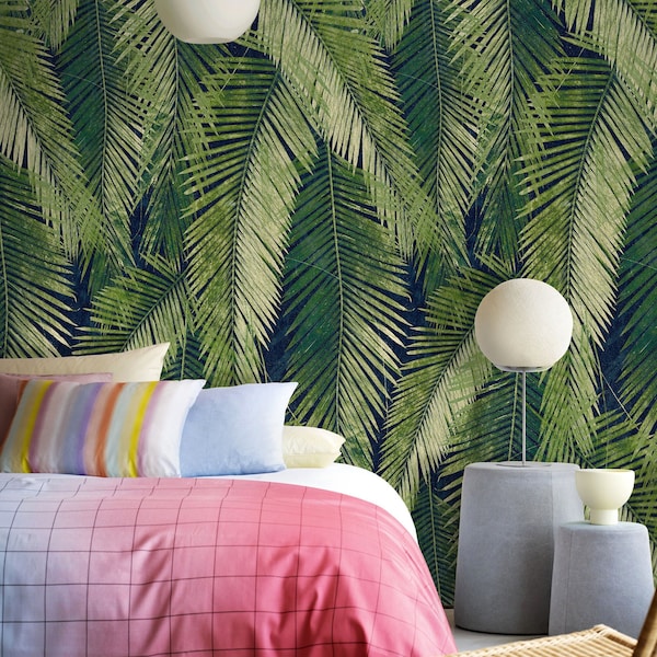 Large Tropical Green Palm Leaf Wallpaper - Etsy