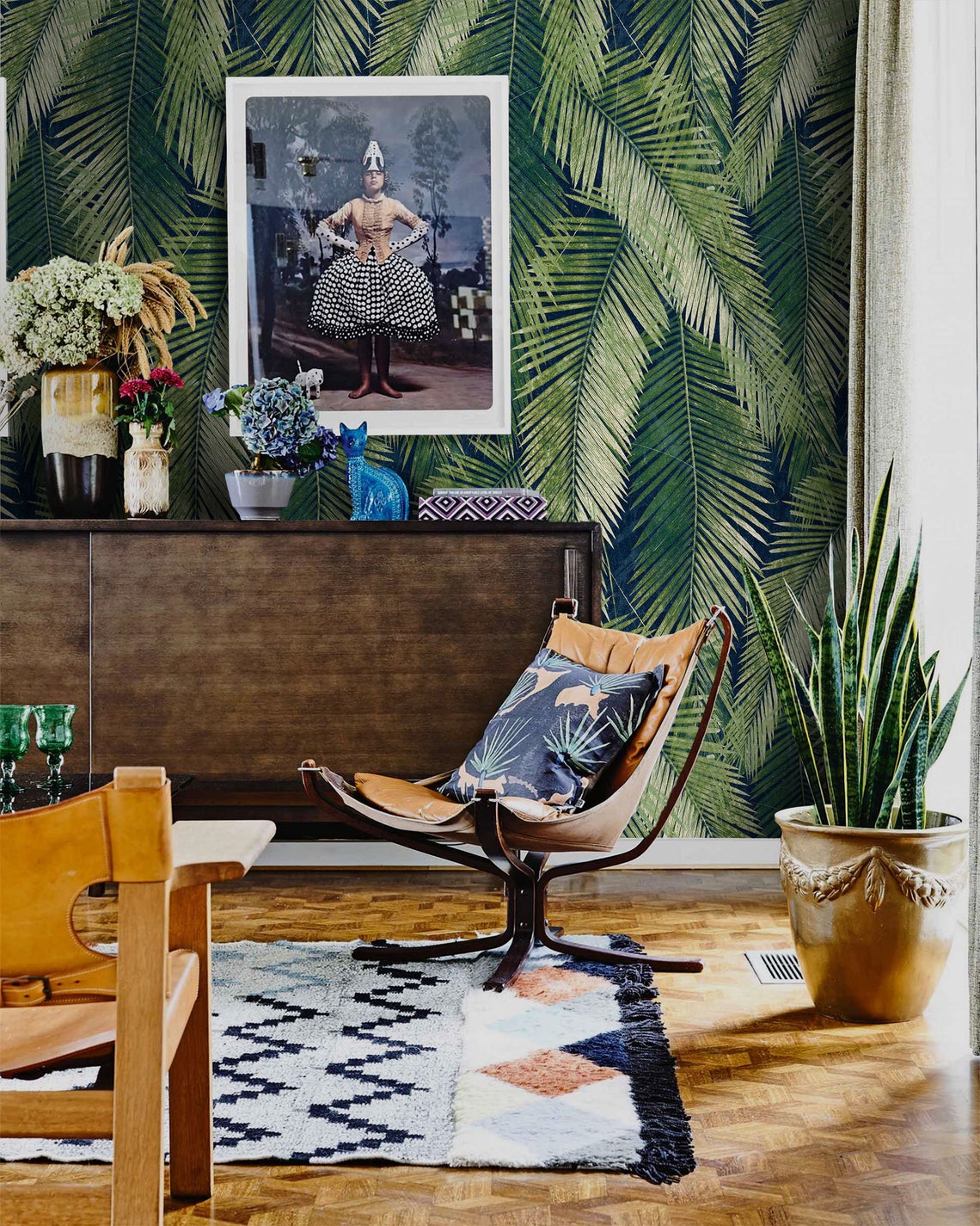 Dark Jungle Large Palm Leaf Wallpaper Emerald Green Dark - Etsy