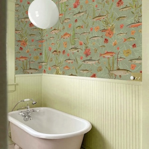 Sage Golden Koi Fish Wallpaper, Bathroom Wall Paper With Tropical Fish ...