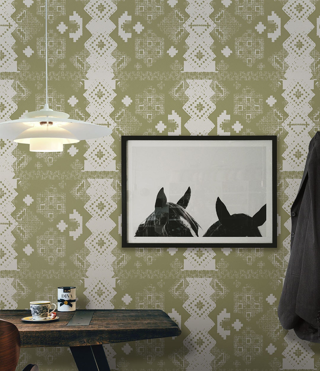 Aztec Cabin Cottage Wallpaper, Boho Horse Cowboy Wallpaper, Mexican ...