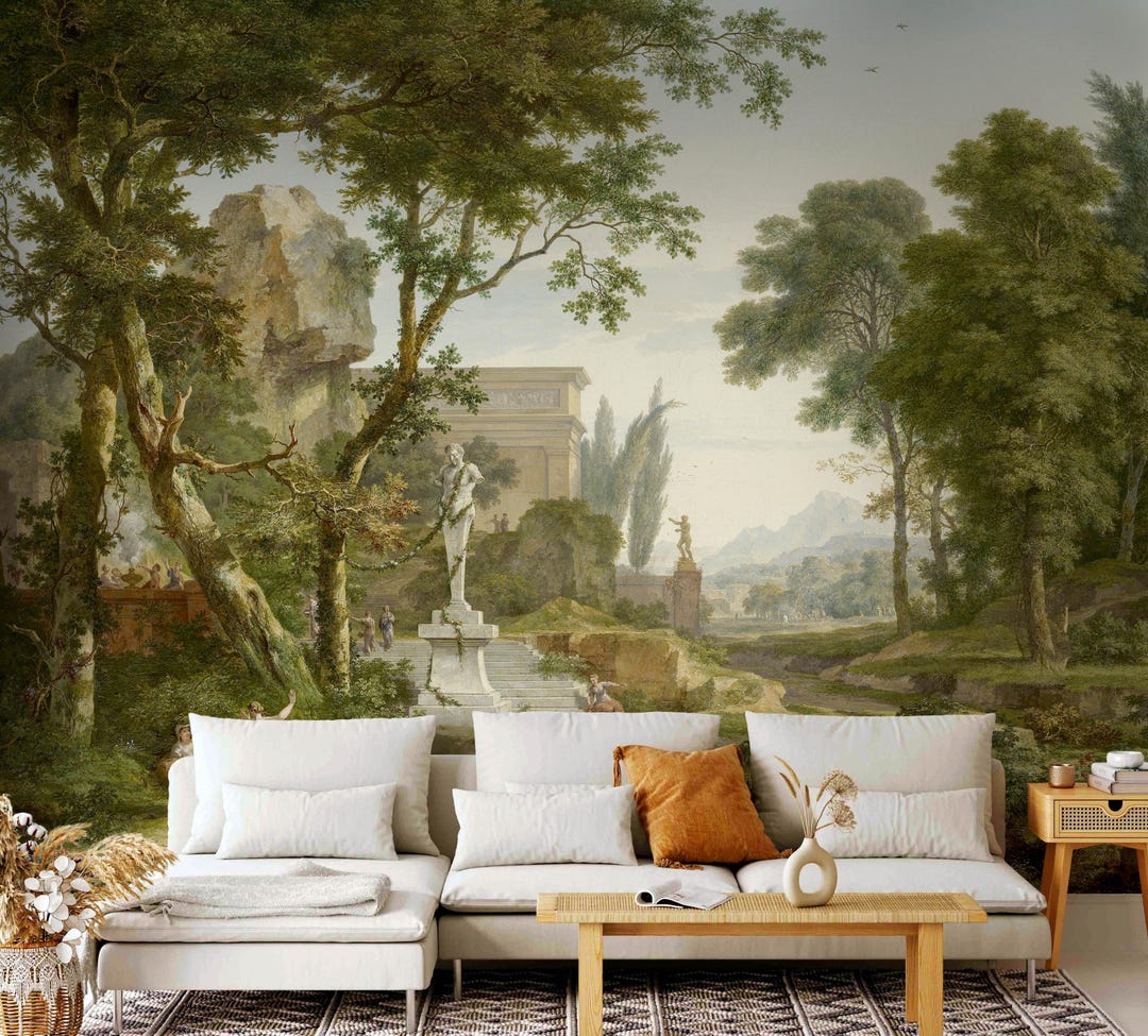 Italian Vintage Mural Wallpaper, Ancient Ruins Landscape Wallpaper ...
