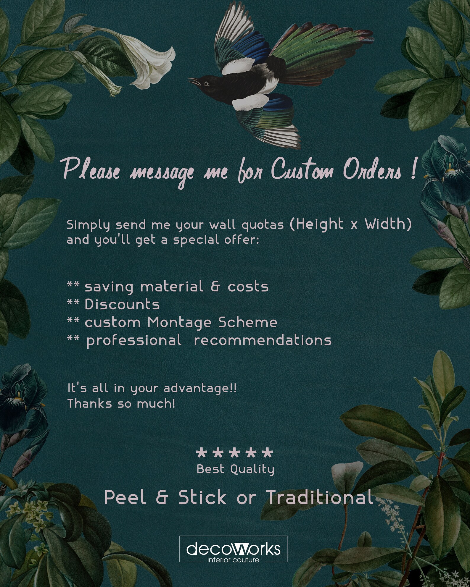 Floral Wall Mural Wallpaper, Dark Dutch Vintage Wallpaper, Peel and ...