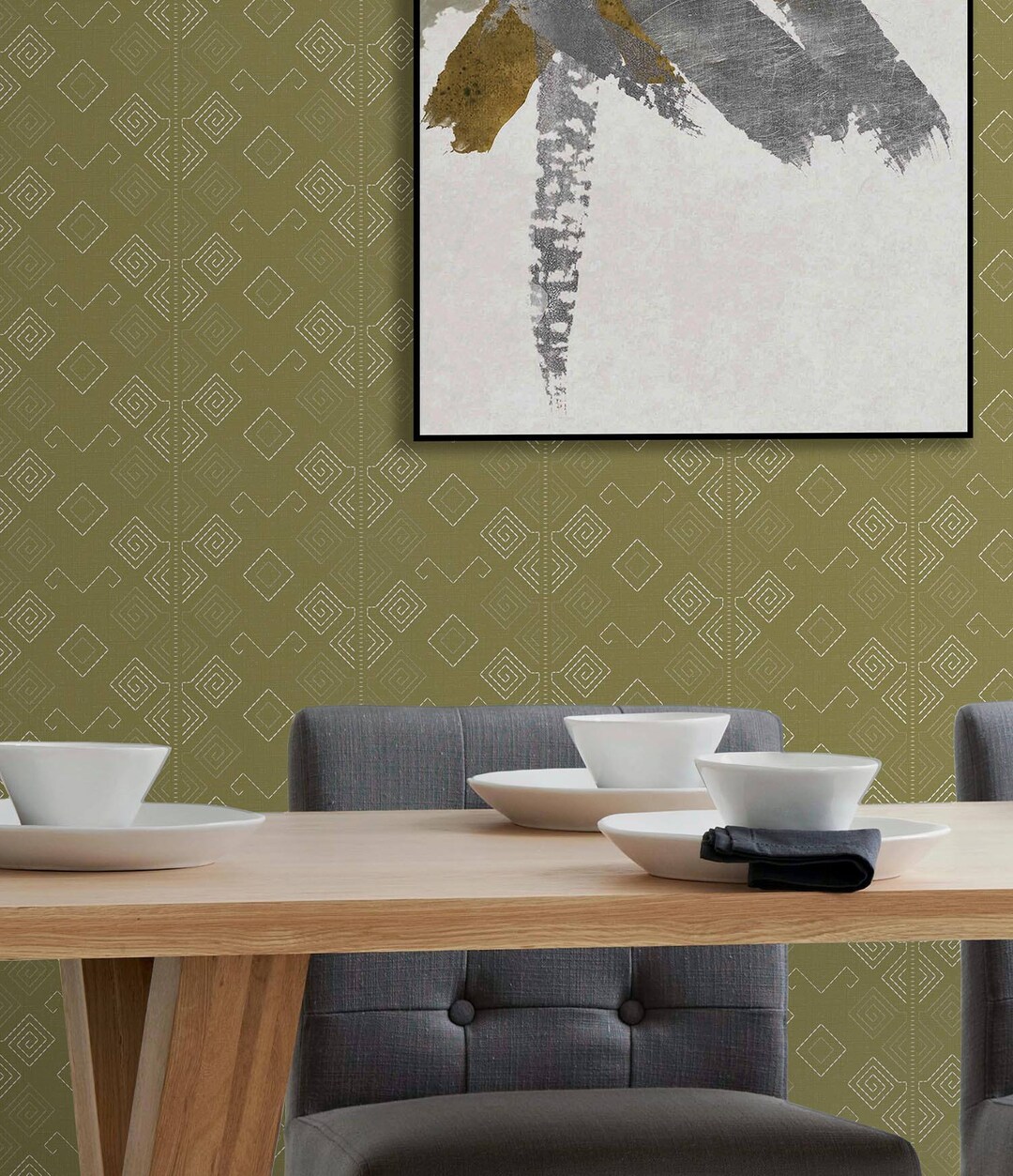 Simple Aztec Sage Green Wallpaper, Rustic Removable Wall Paper ...