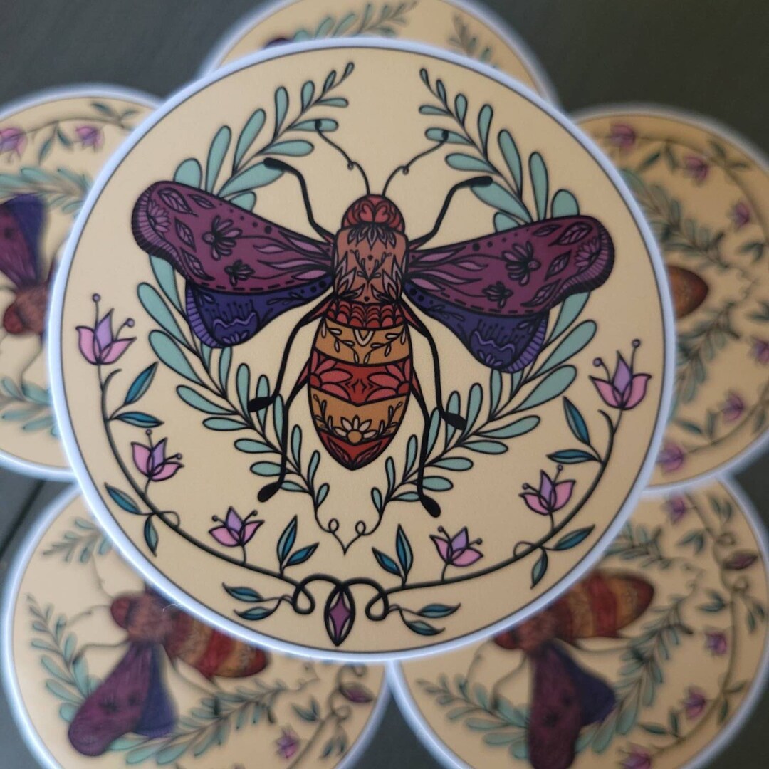Vintage Bee Sticker, Folk Art Style Bumblebee Decal - Etsy