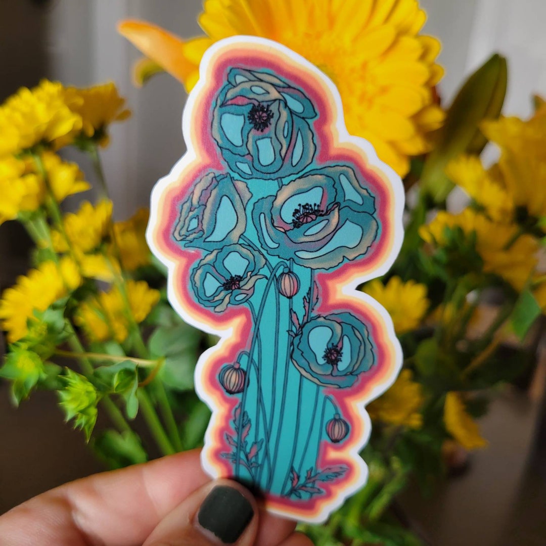 Vintage Poppy Sticker, Retro Style Decal, Psychedelic Flowers - Etsy