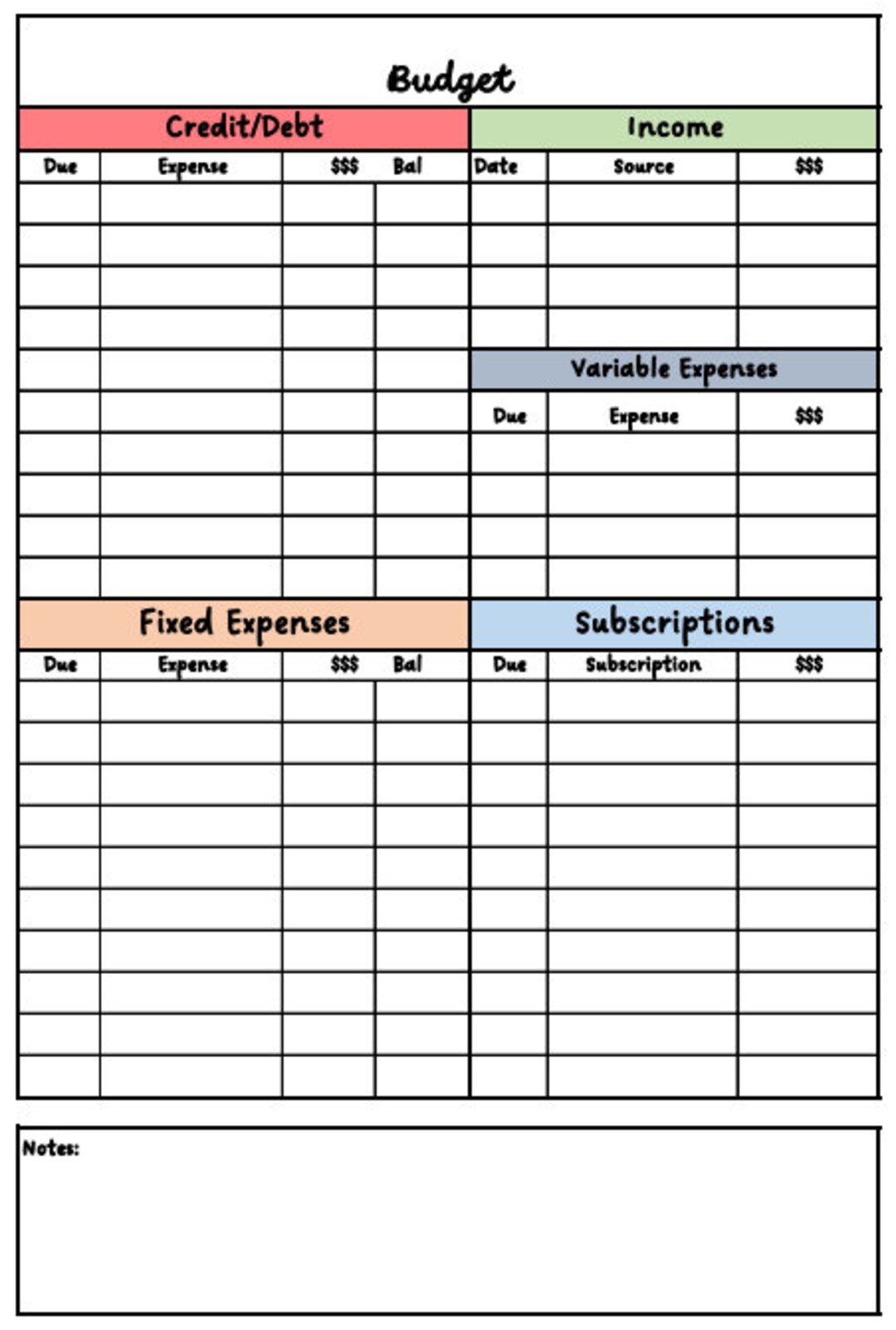 Monthly Bi-weekly Budget Sticker Sheet, Budget Planner, Budgeting Blank ...
