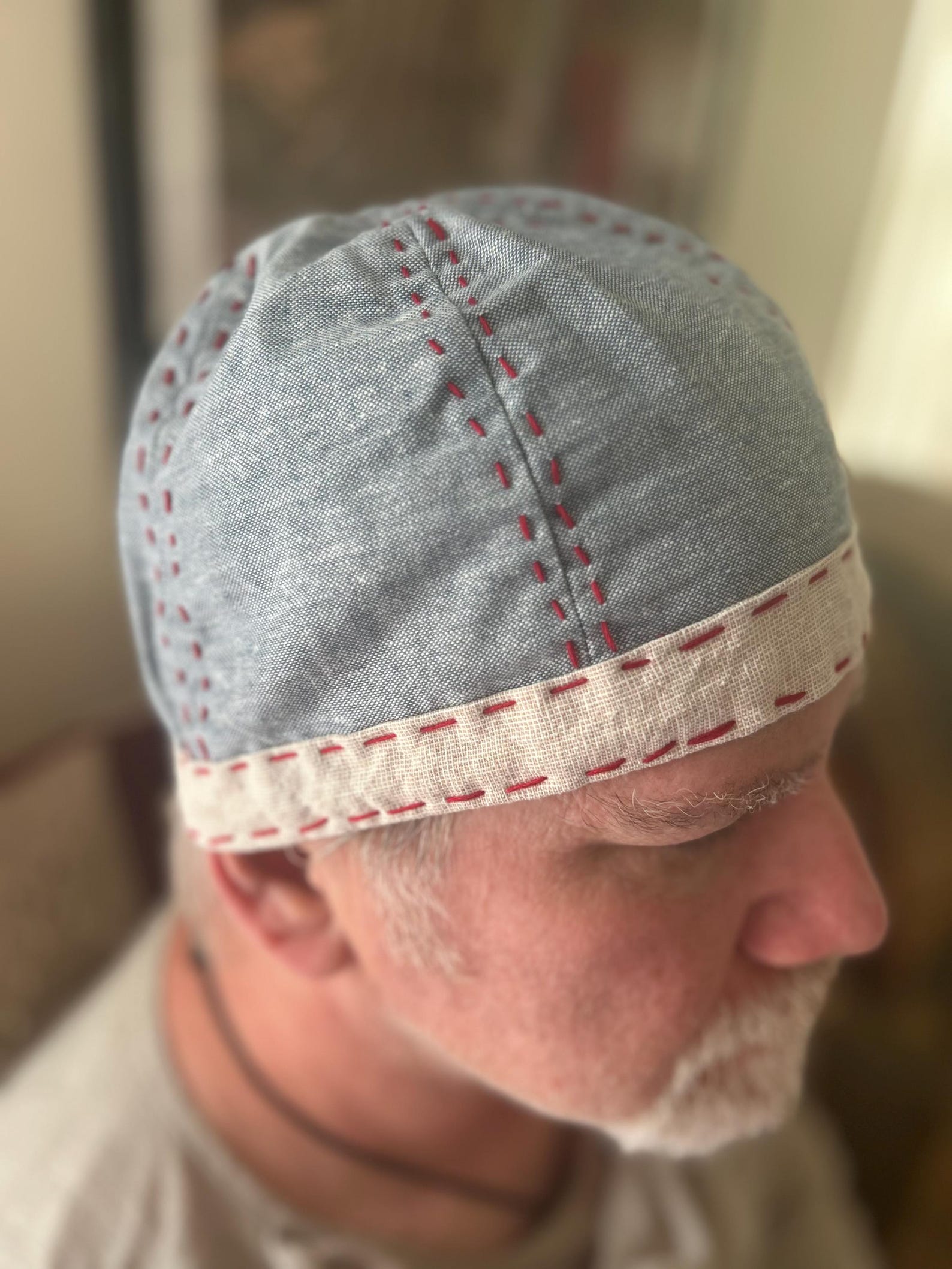 Linen Viking/norse/anglo Saxon 6-panel Hat- Denim Blue With Red ...