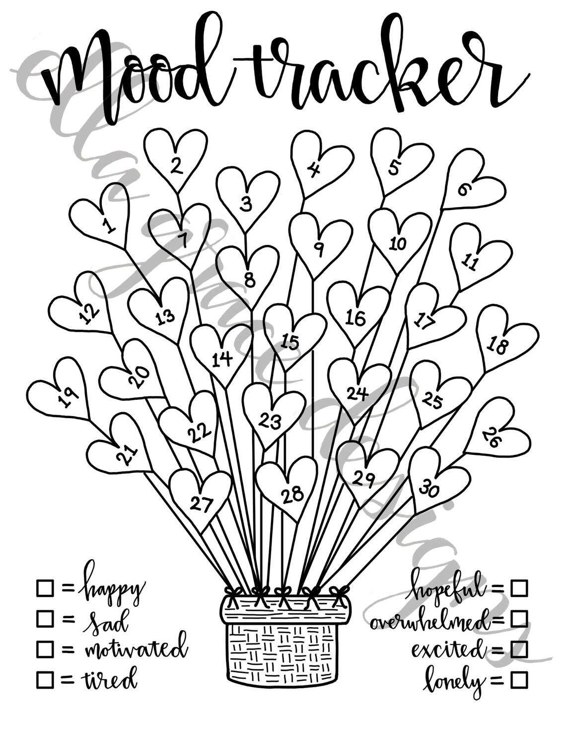 Mood Tracker Heart Balloon 30 days: Bullet Journal Digital | Etsy