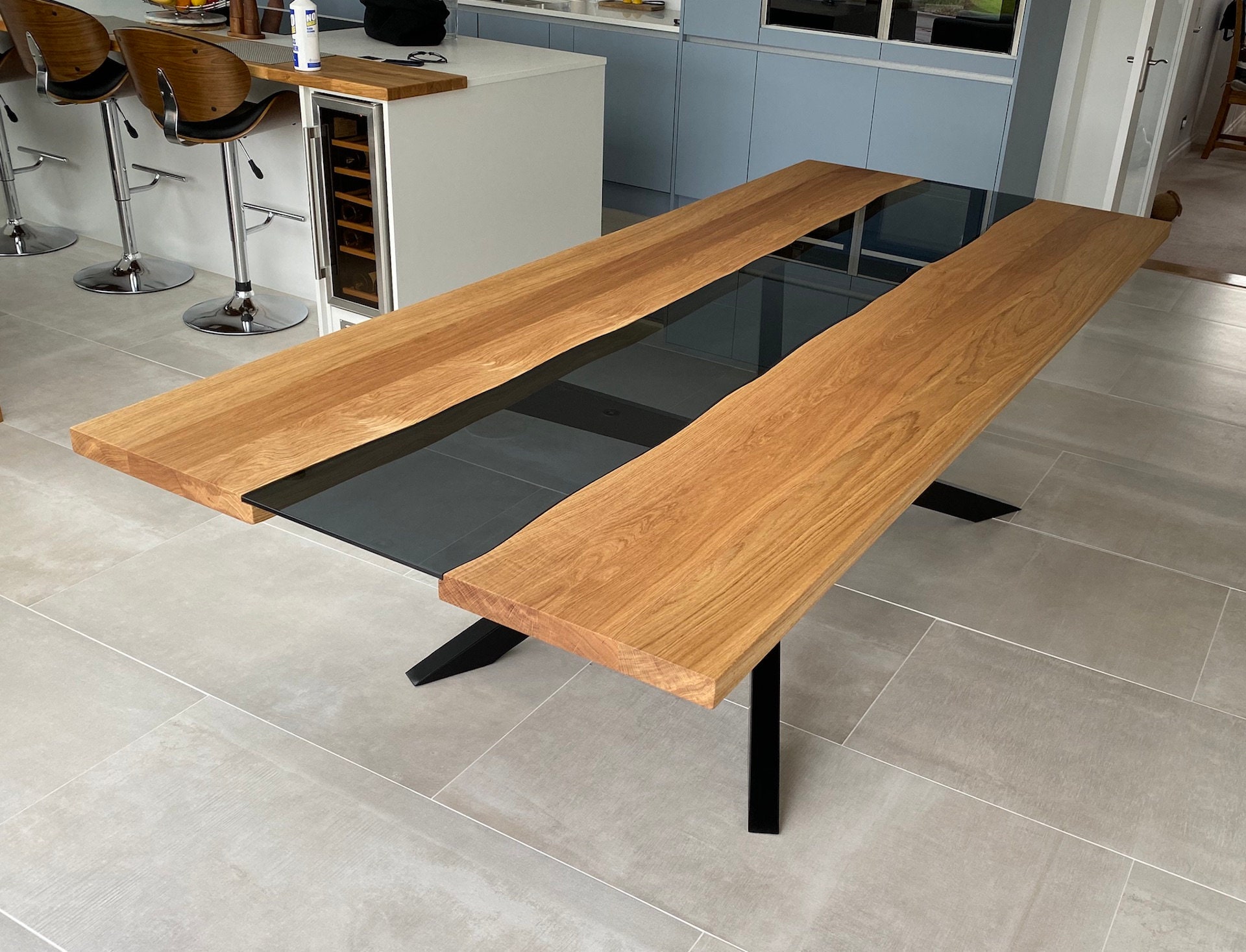 Solid Oak & Glass Dining Table Kitchen Table Conference - Etsy UK