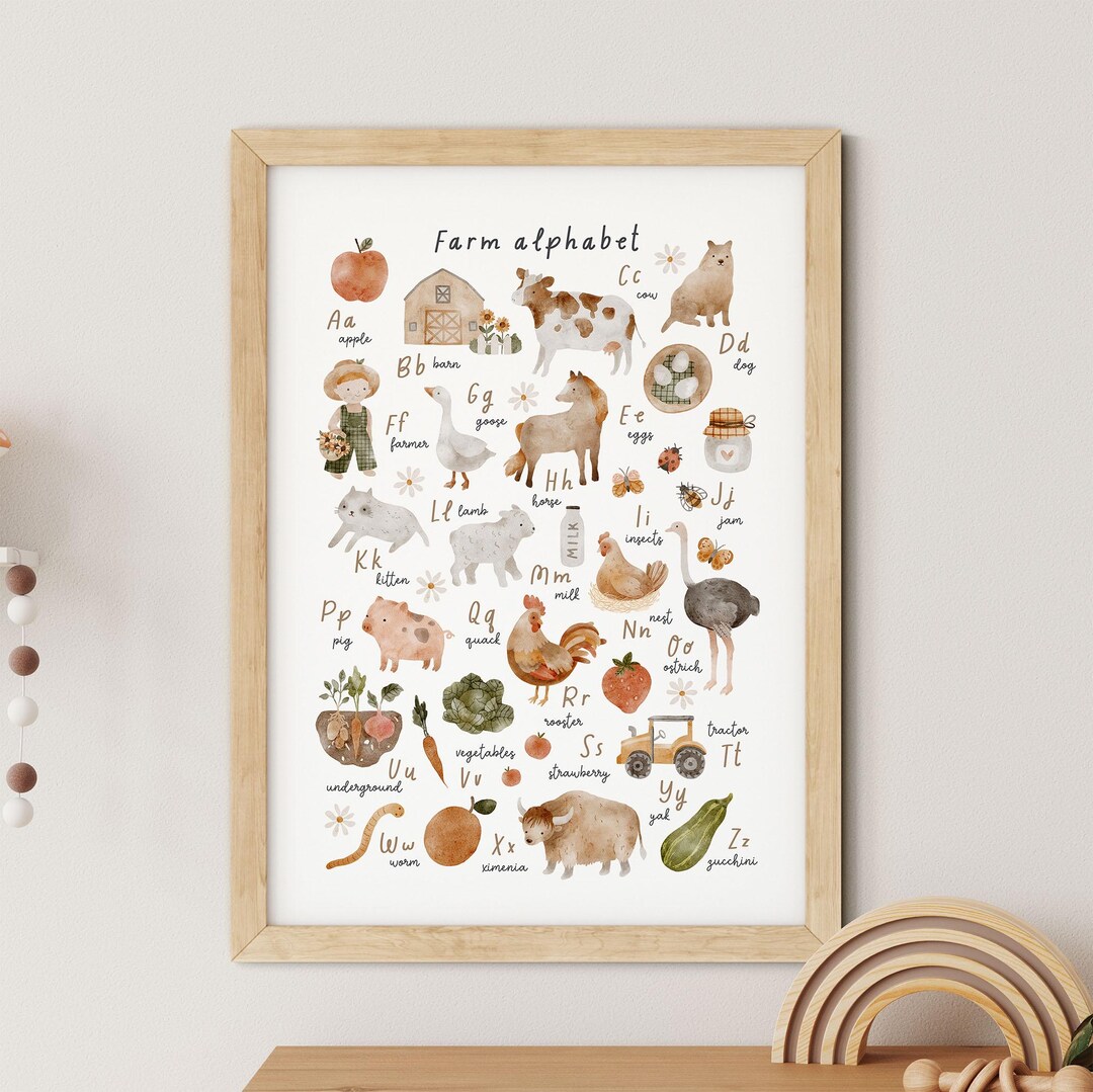 Farm Animals Alphabet & Numbers Nursery Print, Agricultural A-Z Animals ...