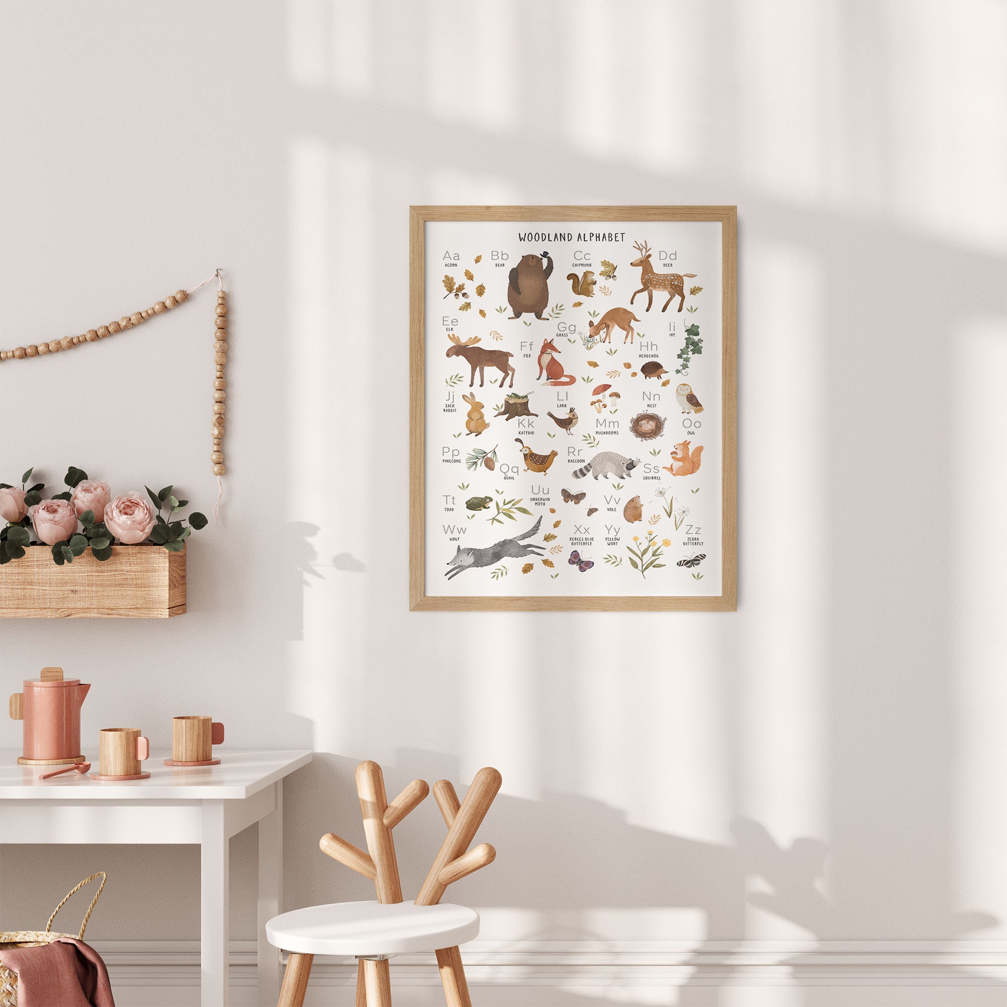 Woodland Alphabet Nursery Print, Forest A-Z Animals Kids Room Wall Art ...