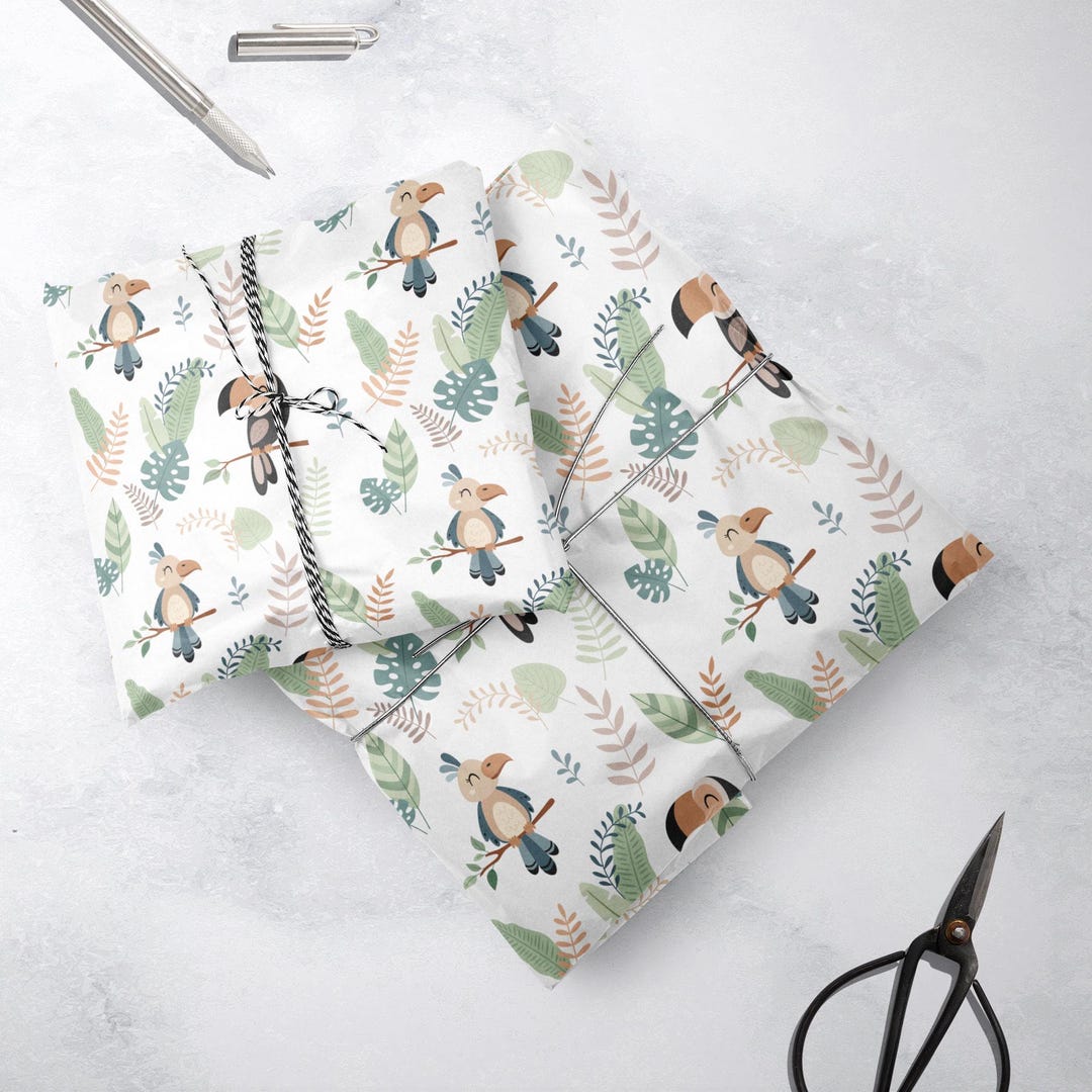 Jungle Birds Gift Wrap: Eco-friendly Kids Birthday Wrapping Paper - Etsy