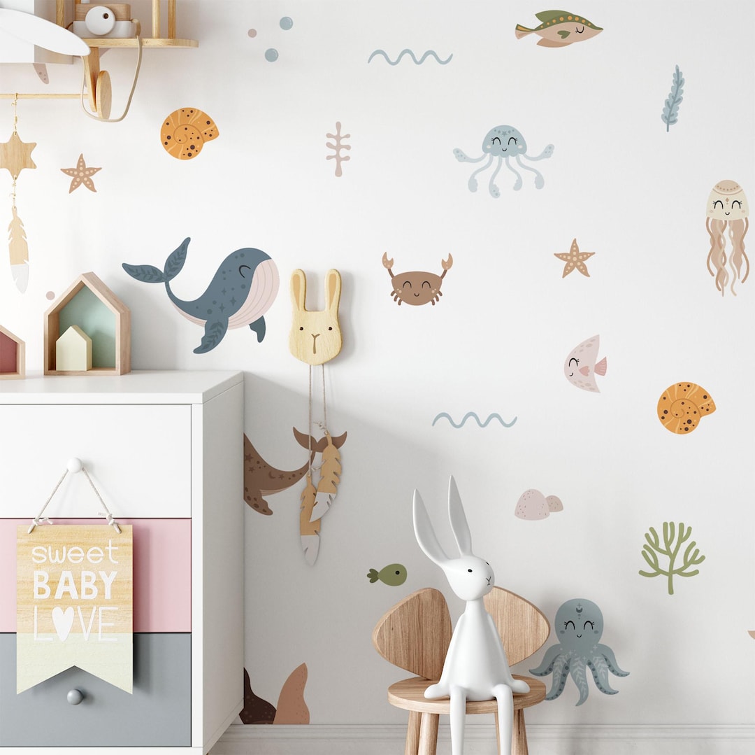 Ocean Animals Wall Decals, Kids Room Wall Stickers, Sea Nursery Theme ...