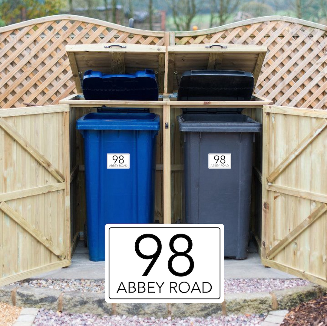 Wheelie Bin Stickers, Recycling Labels, House Name, Number Decals - Etsy UK