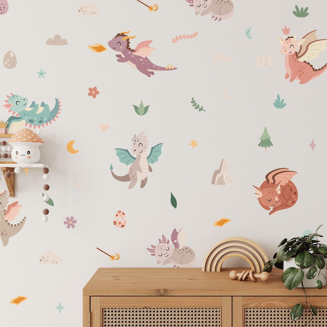 Cute Dragon Wall Decals, Fantasy Nursery Art Stickers, Nursery Decor ...