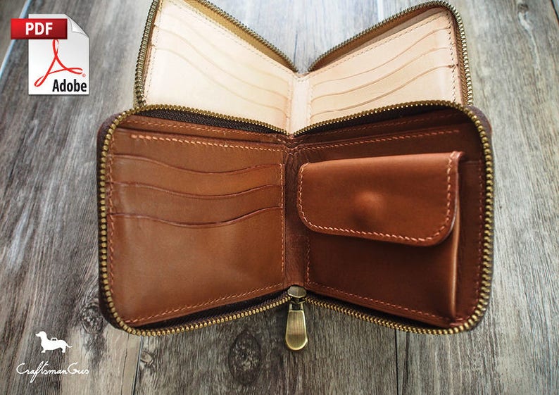 Leather Wallet Pattern (PDF Files): Short Zipper Wallet (with How to ...