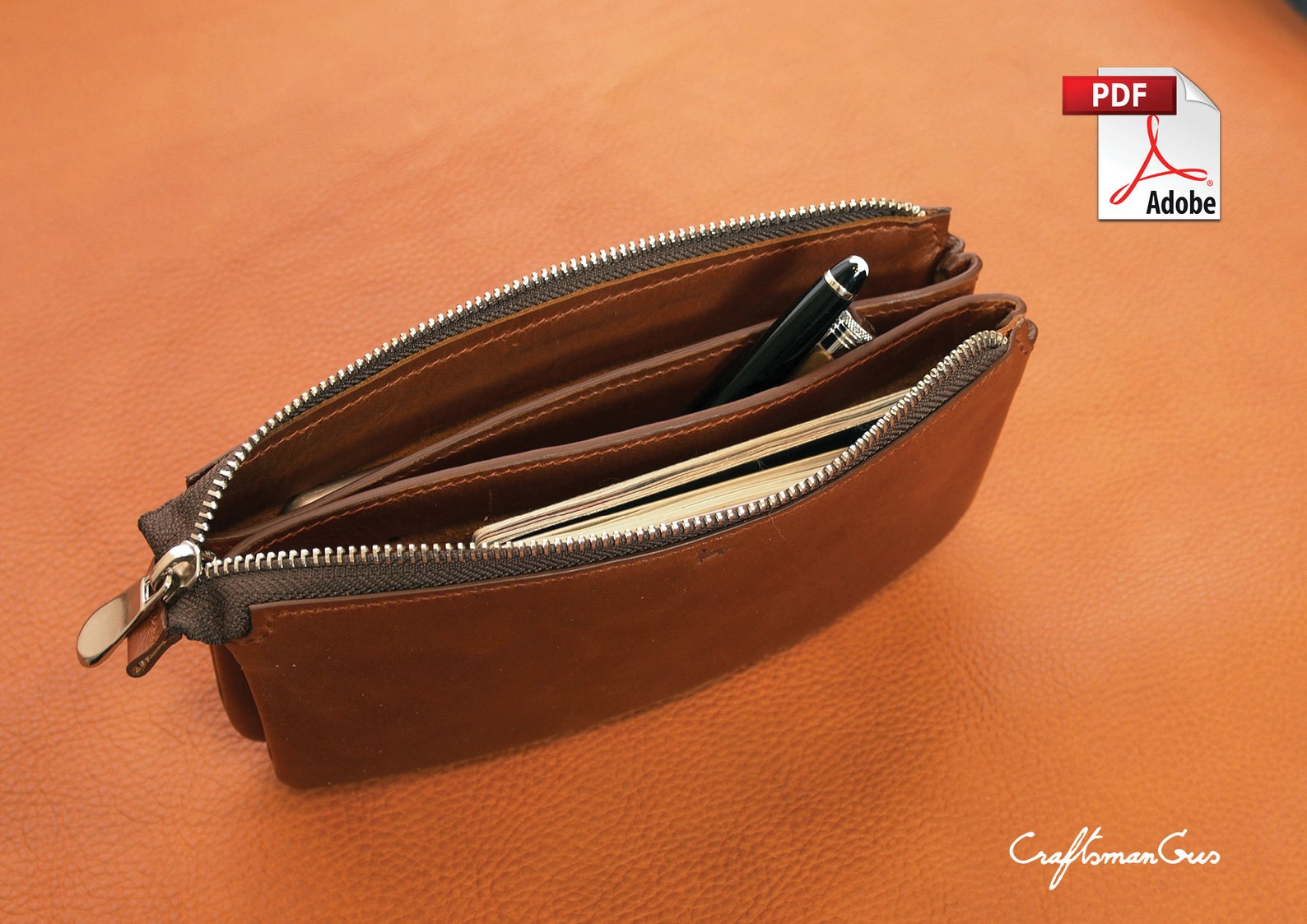 Leather Clutch Pattern PDF Files: Double Pocket Zipper Clutch with How ...