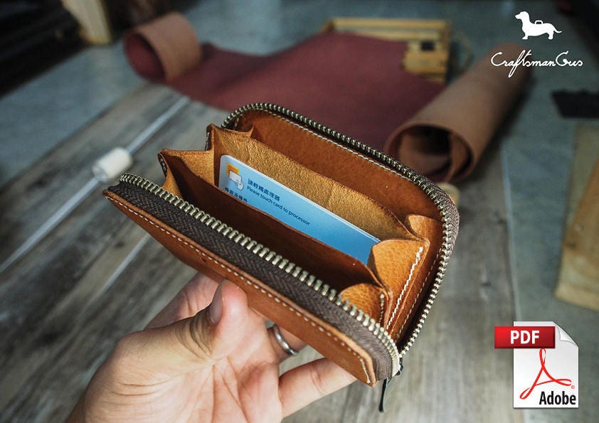 Leather Wallet Pattern (PDF Files): Card Zipper Leather Wallet (with ...