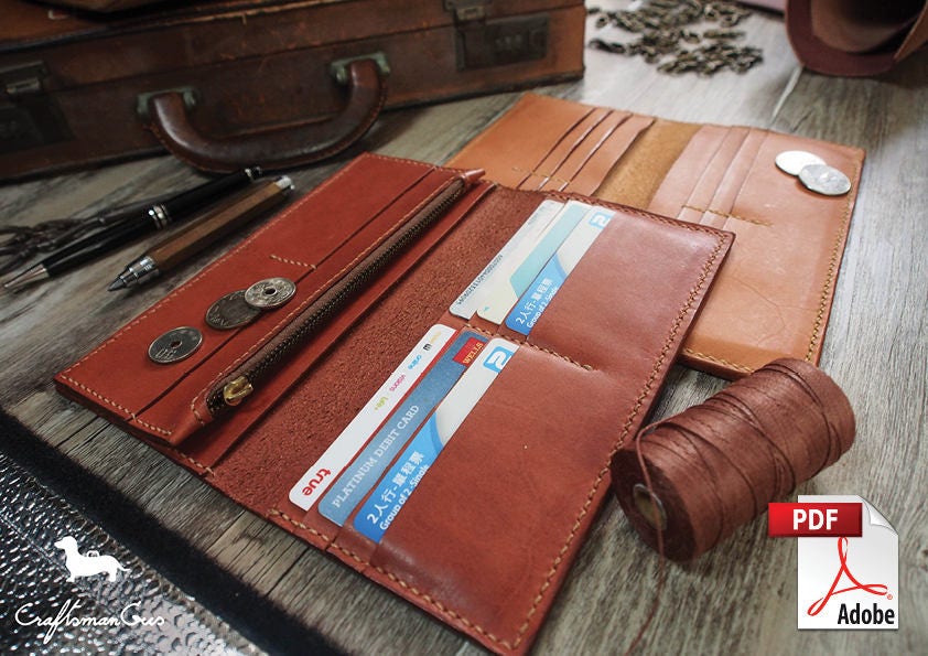Leather Wallet Pattern PDF Files: Long Leather Wallet With | Etsy