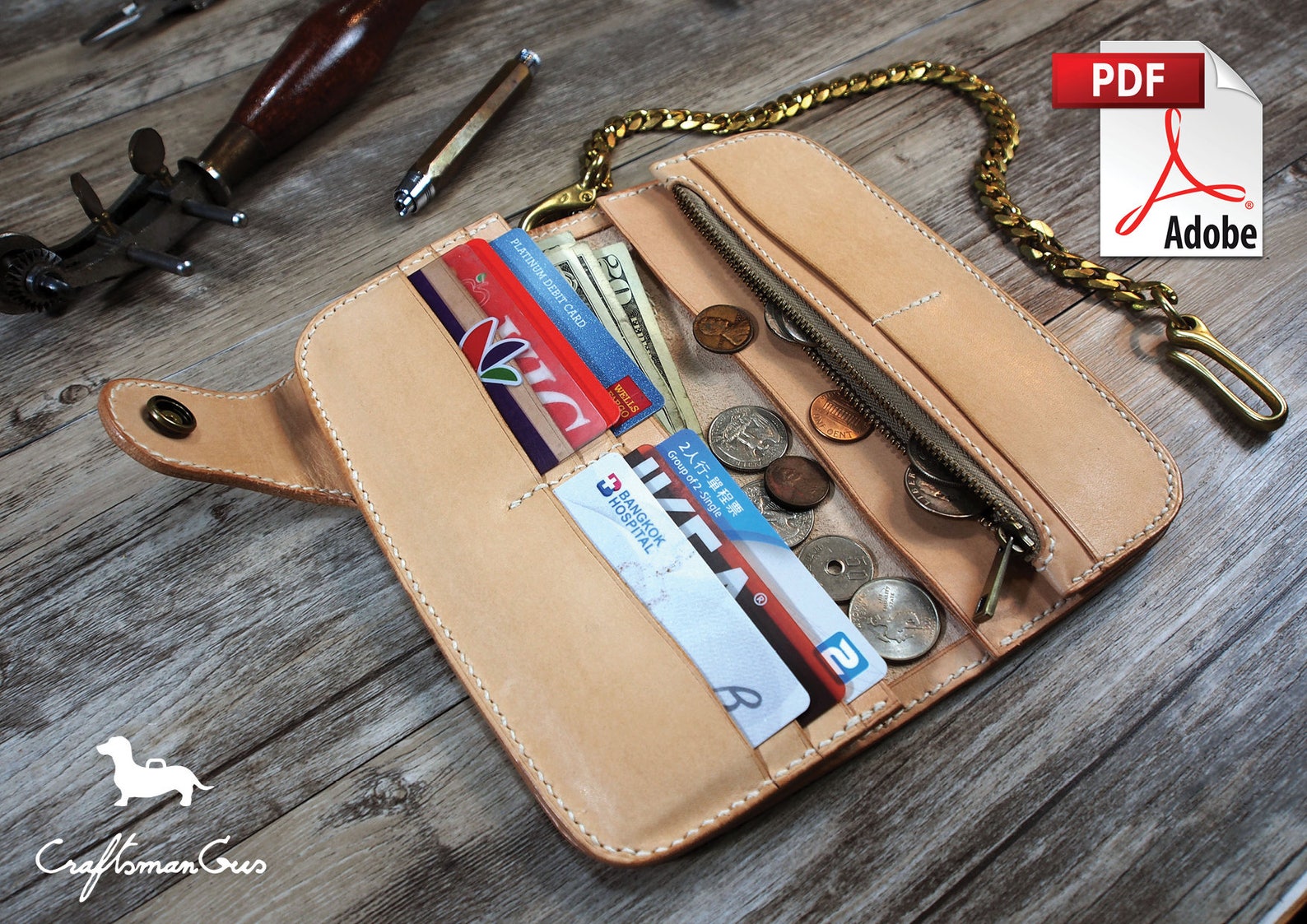 Leather Wallet Pattern PDF Files: Biker Wallet Pattern with - Etsy