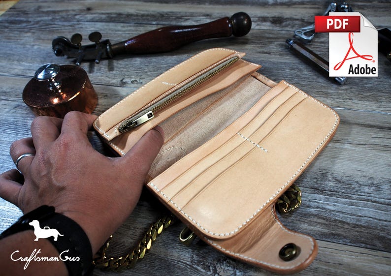 Leather Wallet Pattern PDF Files: Biker Wallet Pattern with - Etsy