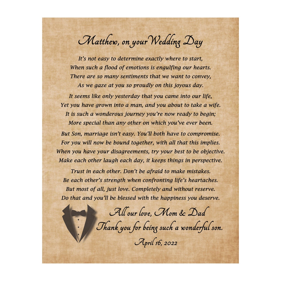 Son on Wedding Day From Mom Wedding Gift for Son From - Etsy