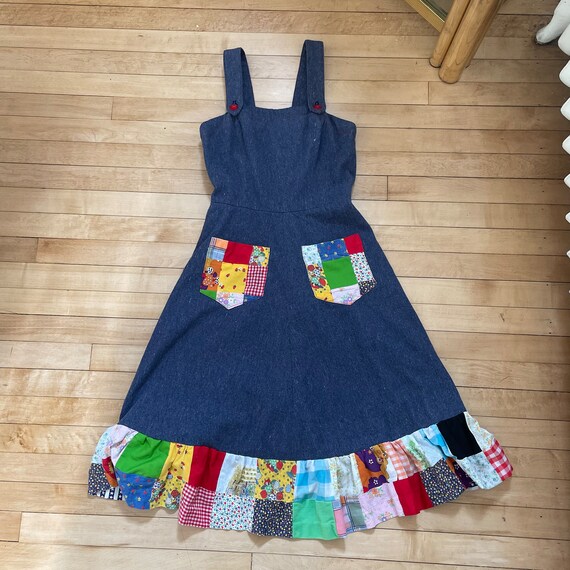 70s Handmade Denim Patchwork Dress - Gem