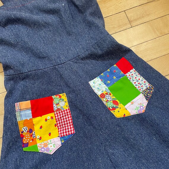 70s Handmade Denim Patchwork Dress - Gem