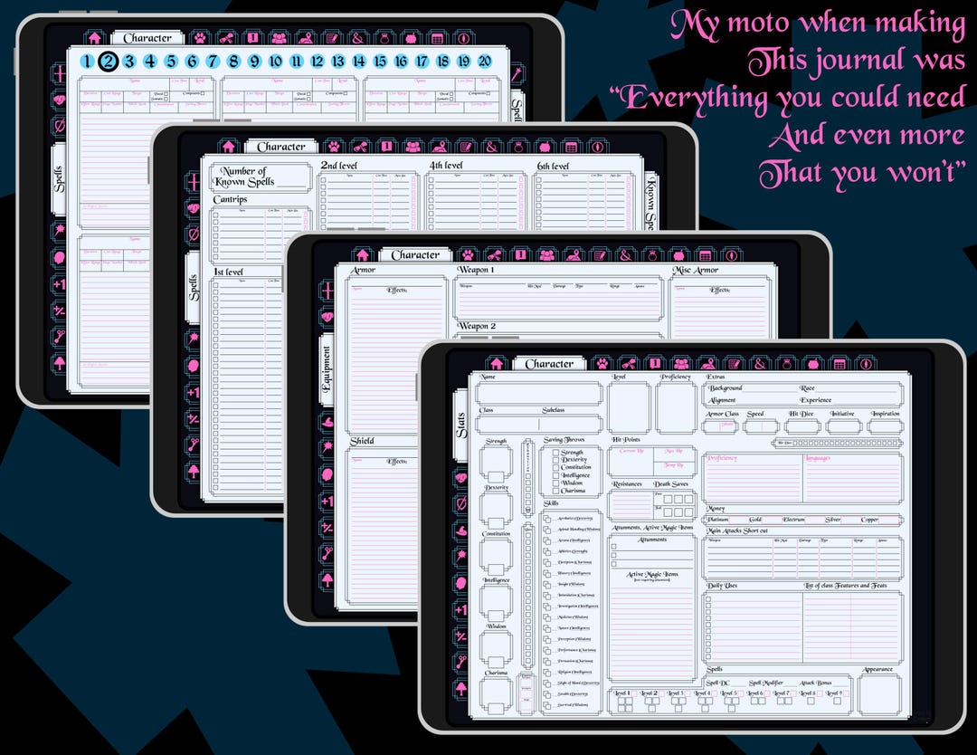 Neon Hearts Light --- Dnd Journal - Digital Notebook - Session Tracker ...