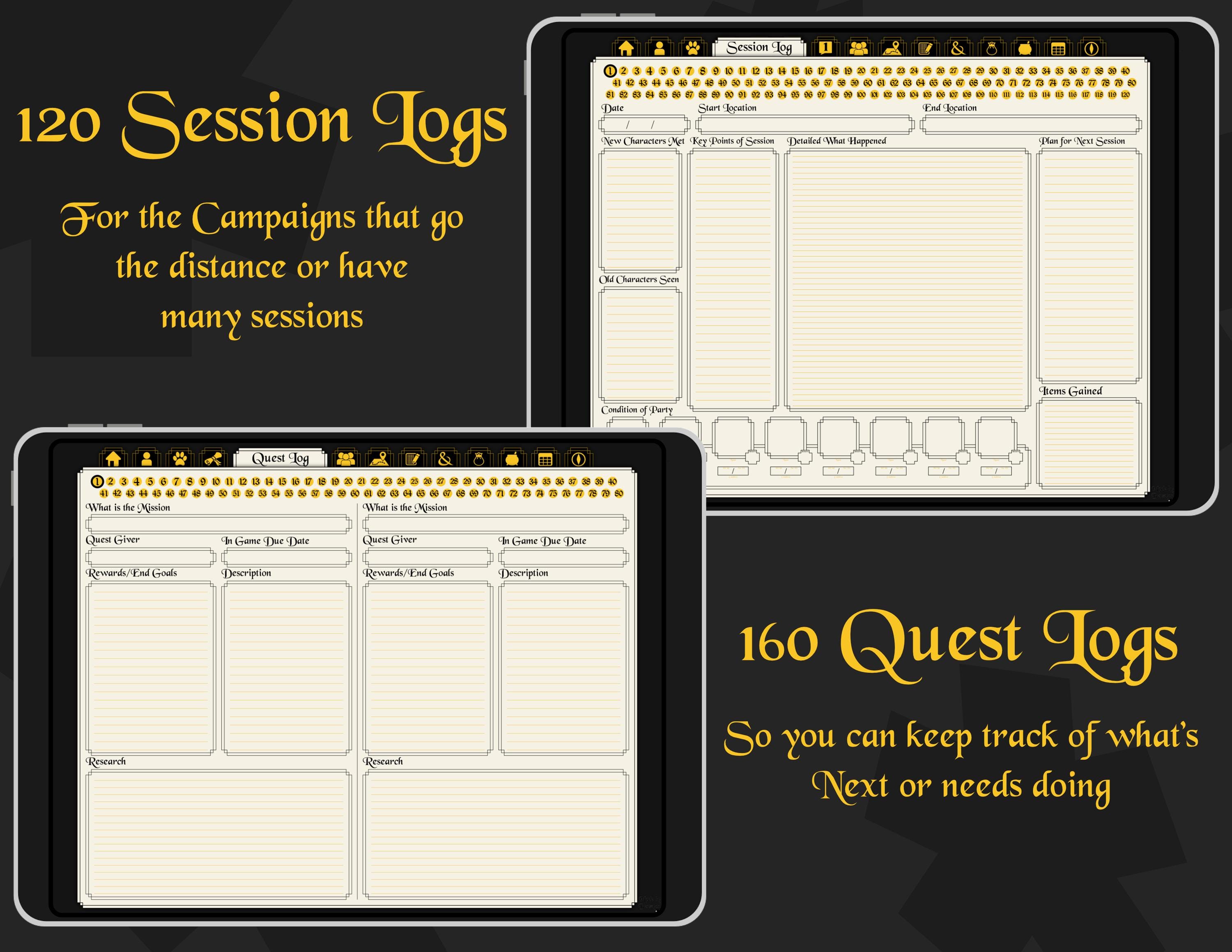 Black and Gold --- Dnd Journal - Digital Notebook - Session Tracker ...