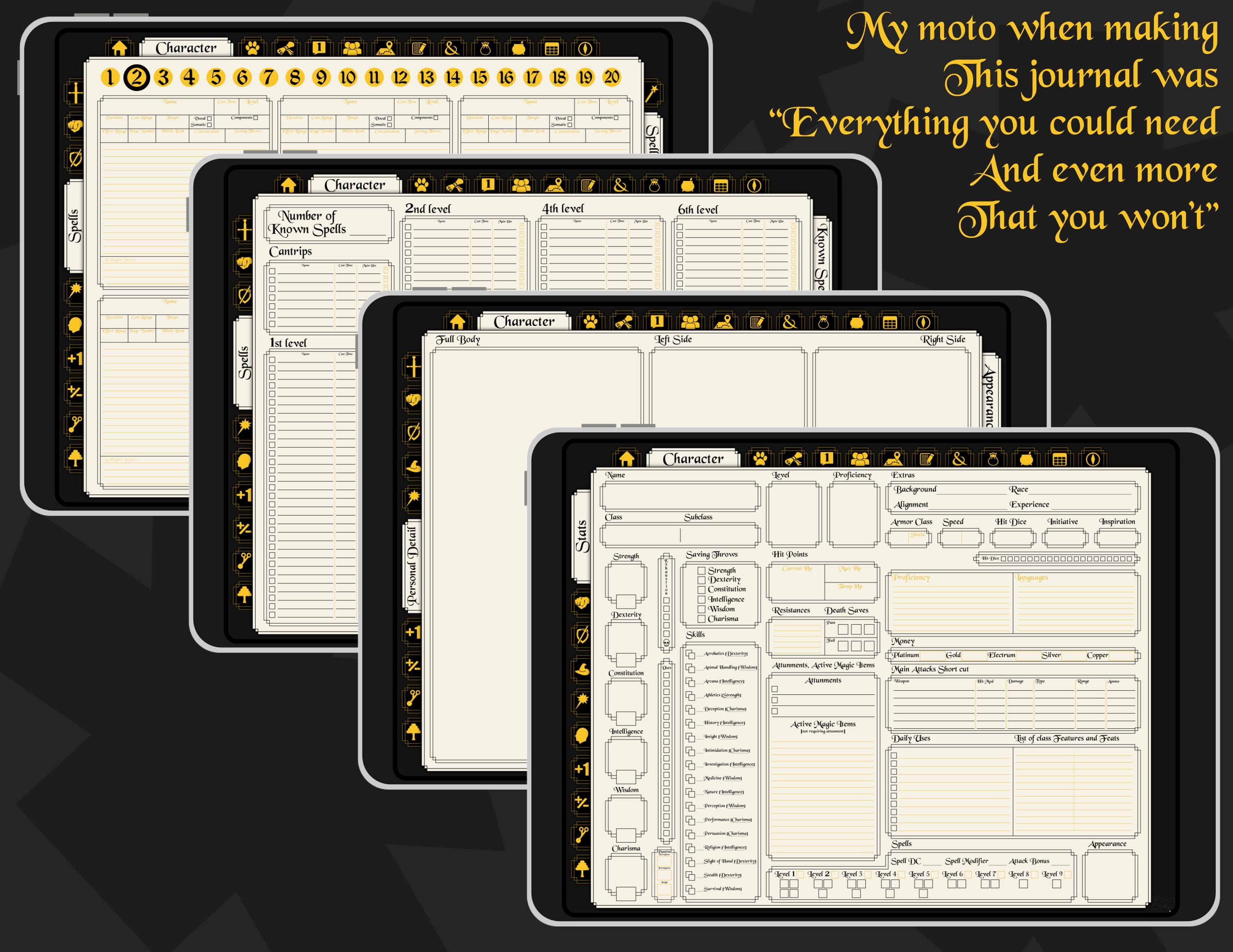 Black and Gold --- Dnd Journal - Digital Notebook - Session Tracker ...
