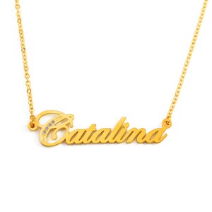 CATALINA Gold Tone Name Necklace With Crystals Personalized Jewelry ...