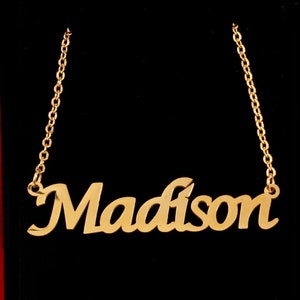 MADISON Name Necklace 18ct Gold Plated Free Gift Box & Bag Personalized ...
