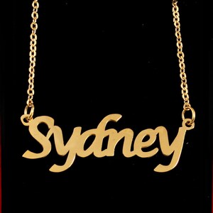 SYDNEY Name Necklace 18ct Gold Plated Free Gift Box & Bag Personalized ...