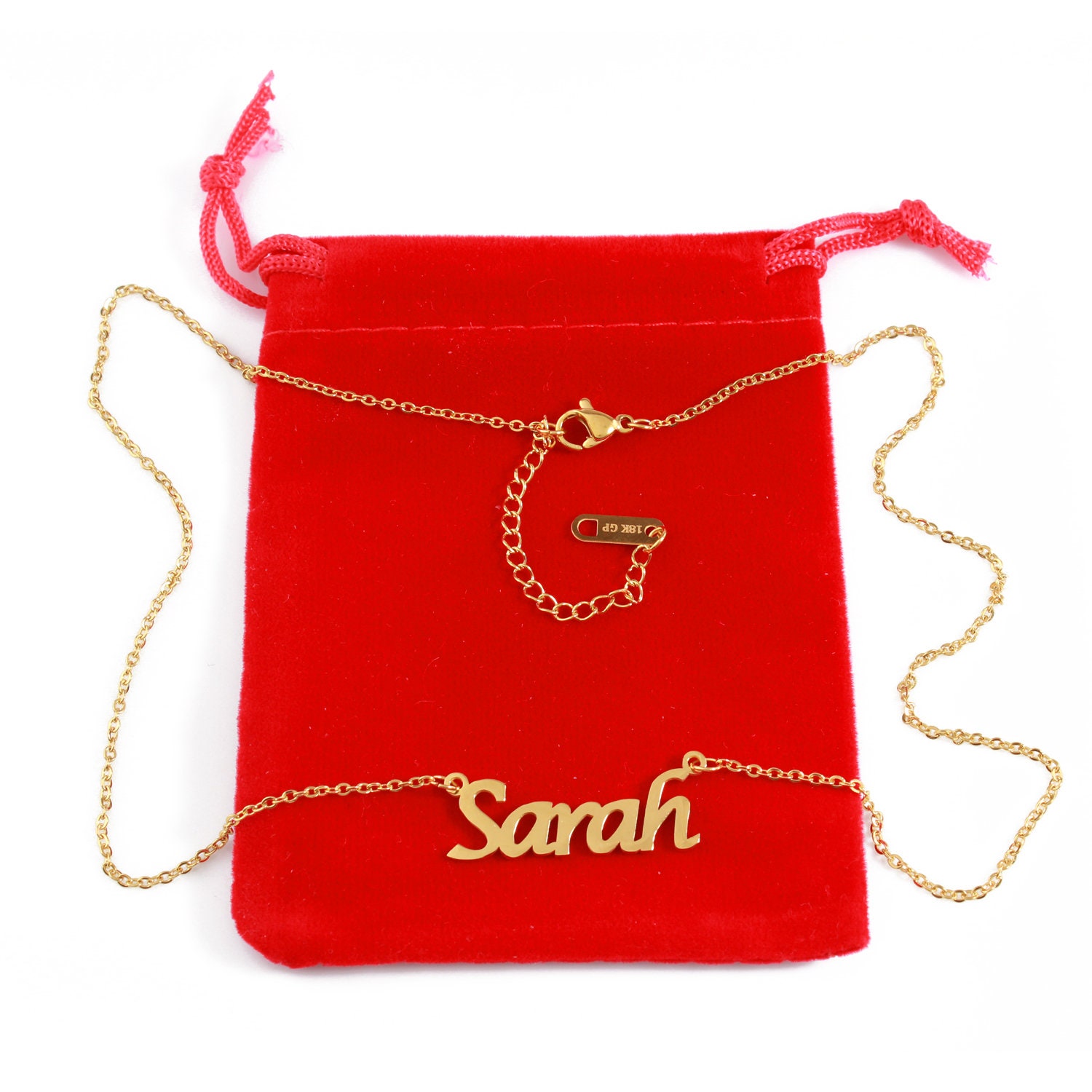 SARAH - Name Necklace 18ct Gold Plated - Free Gift Box & Bag ...