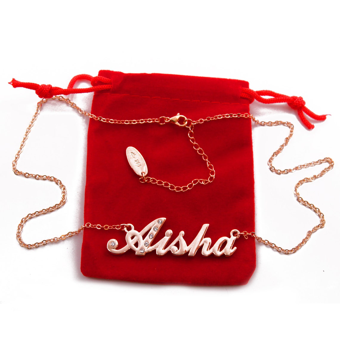 Name Necklace AISHA 18K Rose Gold Plated With Cubic Zirconia - Etsy