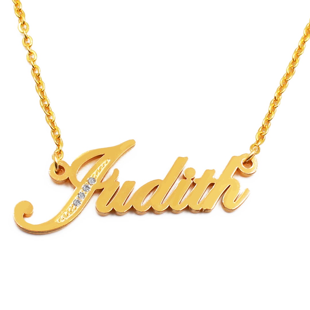 Name Necklace Judith-gold Tone With Crystals | Personalized Jewelry ...