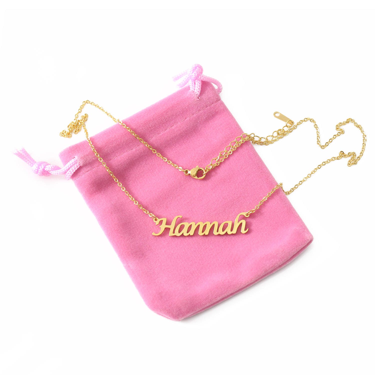 Name Necklace Hannah -18ct Gold Plated-gift Box & Bag- Personalized ...