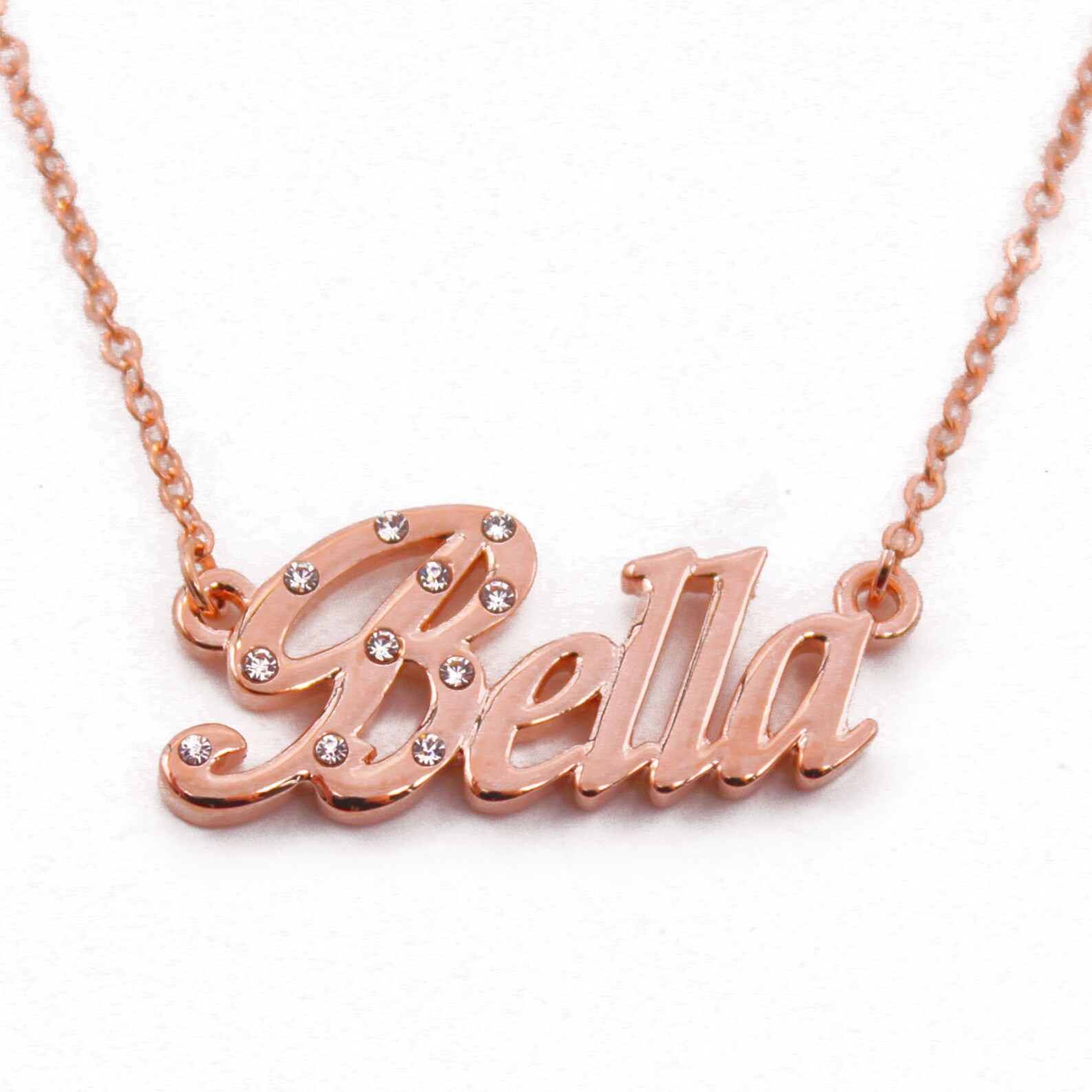 Name Necklace BELLA 18K Rose Gold Plated With Cubic Zirconia - Etsy