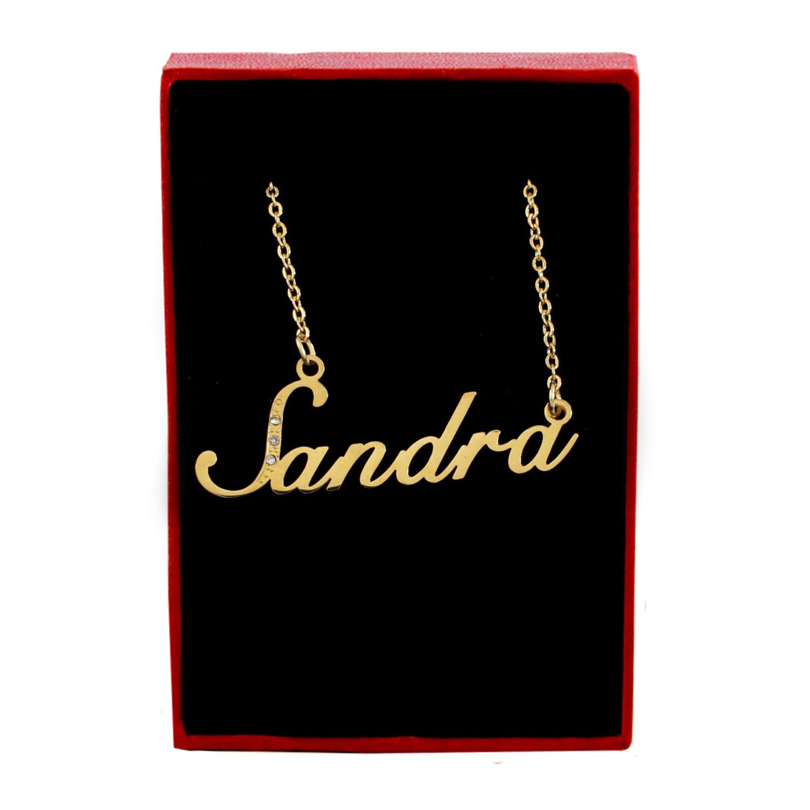 Sandra Gold Tone Name Necklace With Crystals Personalized Jewellery ...