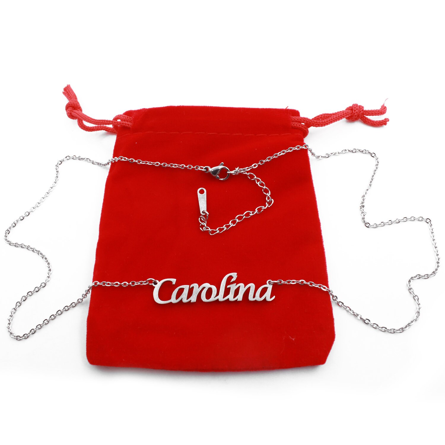 Carolina Silver Tone Name Necklace Personalized Jewellery Free Gift Box ...