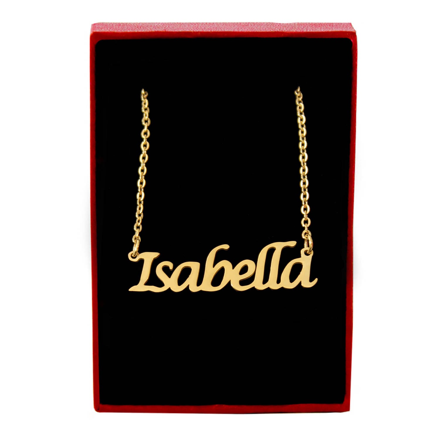 Name Necklace Isabella-18ct Gold Plated-gift Box & Bag- Personalized ...