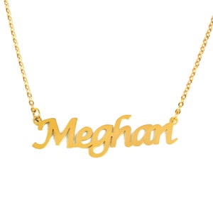 MEGHAN Name Necklace Stainless Steel / 18ct Gold Plated Free Gift Box ...