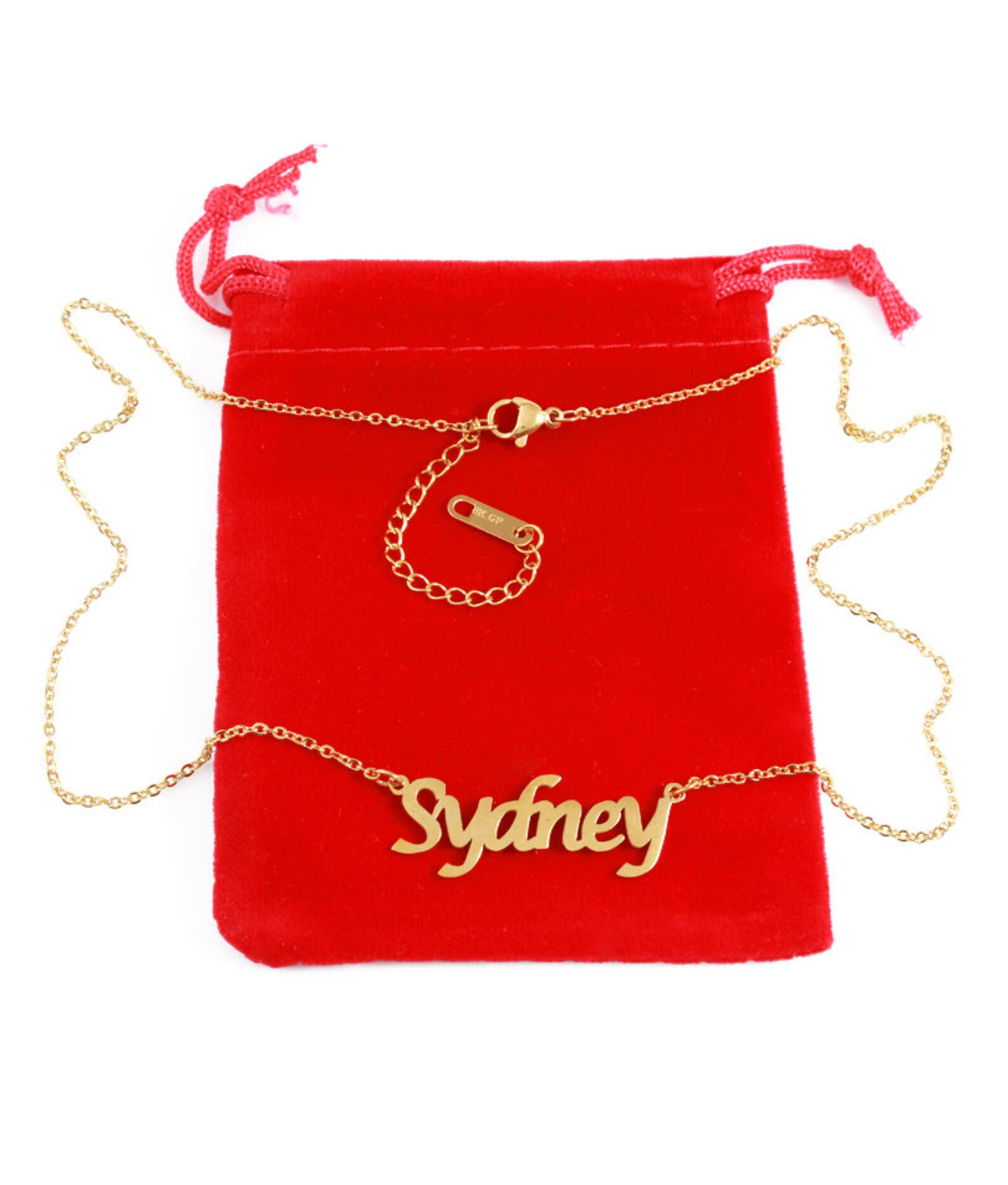 SYDNEY Name Necklace 18ct Gold Plated Free Gift Box & Bag Personalized ...